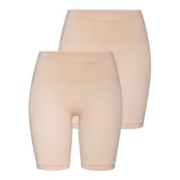 Langer Boxer Lascana Gr. 32/34, beige (2x beige) Damen Unterhosen aus weicher Microfaser