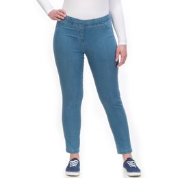 Jeansjeggings KjBRAND "JENNY" Gr. 54 (27), K-Gr, blau (denim bleached) Damen Jeans angenehm weiche Quer-Stretch Qualität