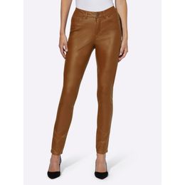 Röhrenhose Heine, Damen, Gr. 20, Kurzgrößen, braun (cognac), 76% Viskose, 21% Polyamid, 3% Elasthan, Miedereinsatz:15% Elasthan, 85% Polyamid, unifarben, lang, Hosen