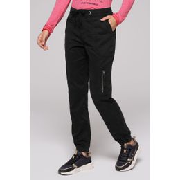 Cargohose SOCCX, Damen, Gr. S, Normalgrößen, schwarz, Material: 59% Lyocell, 38% Baumwolle, 3% Elasthan, bedruckt, casual, lässig geschnitten lang, Hosen, mit Elastikbund