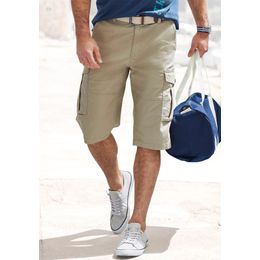 Cargobermudas John Devin "aus elastischer Baumwollmischung" Gr. 36, N-Gr, beige, Herren, Web, Obermaterial: 76% Baumwolle, 21% Nylon, 3% Elasthan, unifarben, Hosen, mit Seitentaschen, 3/4 Shorts