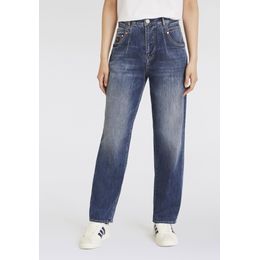 Straight-Jeans Herrlicher "Brooke Recycled Denim Light", Damen, Gr. 28, N-Gr, blau (mezzo), Denim/Jeans, Obermaterial: 98% Baumwolle, 2% Elasthan, unifarben, casual, loose fit knöchelfrei, Jeans, krempelbar