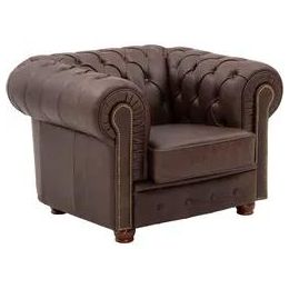 Sessel Max Winzer "Norwin, Loungesessel, Chesterfield mit Ziernägeln in der Chatose" Gr. Leder 93700, B/H/T: 110 cm x 74 cm x 98 cm, braun Clubsessel, klassisch, edel, modern und bequem