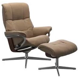 Relaxsessel stressless "Mayfair" Sessel Gr. Leder PALOMA, Cross Base Braun, Relaxfunktion-Drehfunktion-PlusTMSystem-Gleitsystem-BalanceAdaptTM, B/H/T: 92cm x 103cm x 79cm, braun (almond paloma) mit Hocker, Cross Base, Größe S, M & L, Holzakzent Braun