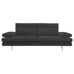 3-Sitzer Calia italia "Toby Wing, Designsofa mit hohem Sitzkomfort, bequem und elegant" Sofas Gr. B/H/T: 208cm x 90cm x 113cm, Leder BULL, mit Sitztiefenverstellung-mit Armlehnenverstellung, grau (grigio scuro bull) inklusive Sitztiefenverstellung, Füße in Chrom glänzend