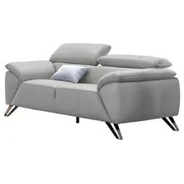 2-Sitzer NICOLETTI HOME Sofas Gr. B/H/T: 180cm x 72cm x 107cm, Leder TOUCH, grau (grigio chiar) Breite 180 cm, inklusive Kopfteilverstellung