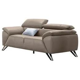 2-Sitzer NICOLETTI HOME Sofas Gr. B/H/T: 180 cm x 72 cm x 107 cm, Leder TOUCH, braun (taupe scuro) Breite 180 cm, inklusive Kopfteilverstellung