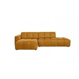 Ecksofa furninova "Chess, Designsofa mit sehr hohem Sitzkomfort, Eyecatcher im Wohnzimmer" Sofas Gr. B/H/T: 293cm x 74cm x 171cm, Recamiere links, gelb (mustard) mit attraktiver Steppung, im skandinavischen Design