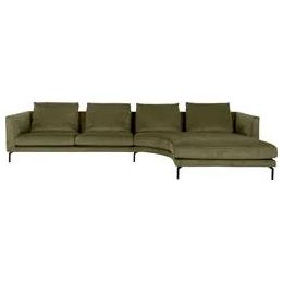 Ecksofa furninova "Megasofa und Polstertraum, Designmöbel mit erstklassigem Sitzkomfort" Sofas Gr. B/H/T: 371 cm x 80 cm x 177 cm, Velours, Recamiere rechts, ohne Bettfunktion, grün (seagrass) mit abgerundetem Longchair, im skandinavischen Design