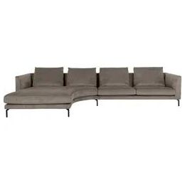 Ecksofa furninova "Megasofa und Polstertraum, Designmöbel mit erstklassigem Sitzkomfort" Sofas Gr. B/H/T: 371 cm x 80 cm x 177 cm, Velours, Recamiere links, ohne Bettfunktion, grau (stone) mit abgerundetem Longchair, im skandinavischen Design