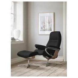 Relaxsessel stressless "Sunrise" Sessel Gr. Leder BATICK, Cross Base Eiche, Relaxfunktion-Drehfunktion-PlusTMSystem-Gleitsystem-BalanceAdaptTM, B/H/T: 79cm x 103cm x 73cm, schwarz (black batick) mit Cross Base, Größe S, M & L, Holzakzent Eiche