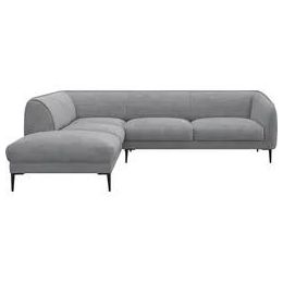 Ecksofa FLEXLUX "Belle Designsofa, L-Form, B/T 268/209 cm" Sofas Gr. B/H/T: 268cm x 74cm x 209cm, Bouclé, lange Ottomane links, grau (soft grau) Skandinavisches Design, In hochwertiger Verarbeitung