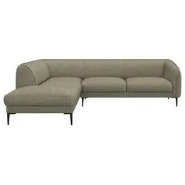 Ecksofa FLEXLUX "Belle Designsofa, L-Form, B/T 268/209 cm" Sofas Gr. B/H/T: 268cm x 74cm x 209cm, Bouclé, lange Ottomane links, grün (fall green) Skandinavisches Design, In hochwertiger Verarbeitung