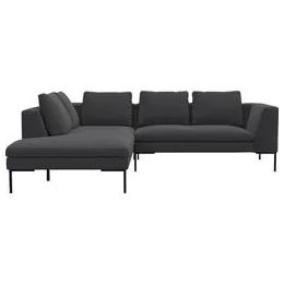 Ecksofa FLEXLUX "Loano, superbequemer Sitzkomfort durch Kaltschaum im Sitz, L-Form" Sofas Gr. B/H/T: 255cm x 86cm x 230cm, Lederoptik, lange Ottomane links, grau (shark grau) modernes Sofa, frei im Raum stellbar, lose Kissen, hoher Fuß