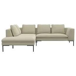 Ecksofa FLEXLUX "Loano, superbequemer Sitzkomfort durch Kaltschaum im Sitz, L-Form" Sofas Gr. B/H/T: 255cm x 86cm x 230cm, Chenille, lange Ottomane links, beige (sandy beige) modernes Sofa, frei im Raum stellbar, lose Kissen, hoher Fuß