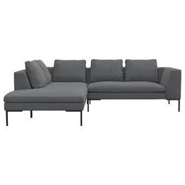 Ecksofa FLEXLUX "Loano, superbequemer Sitzkomfort durch Kaltschaum im Sitz, L-Form" Sofas Gr. B/H/T: 255cm x 86cm x 230cm, Lederoptik, lange Ottomane links, grau (elephant grau) modernes Sofa, frei im Raum stellbar, lose Kissen, hoher Fuß