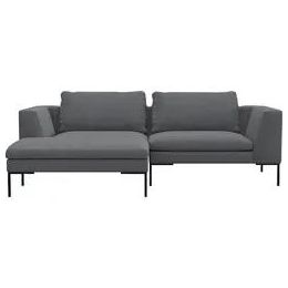 Ecksofa FLEXLUX "Loano, superbequemer Sitzkomfort durch Kaltschaum im Sitz, L-Form" Sofas Gr. B/H/T: 244cm x 86cm x 169cm, Lederoptik, Chaiselongue rechts, grau (elephant grau) modernes Sofa, frei im Raum stellbar, lose Kissen, hoher Fuß