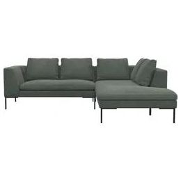 Ecksofa FLEXLUX "Loano, superbequemer Sitzkomfort durch Kaltschaum im Sitz, L-Form" Sofas Gr. B/H/T: 255cm x 86cm x 230cm, Struktur, lange Ottomane rechts, grün (dusty grün) modernes Sofa, frei im Raum stellbar, lose Kissen, hoher Fuß