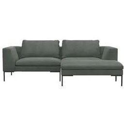 Ecksofa FLEXLUX "Loano, superbequemer Sitzkomfort durch Kaltschaum im Sitz, L-Form" Sofas Gr. B/H/T: 244cm x 86cm x 169cm, Struktur, Chaiselongue links, grün (dusty grün) modernes Sofa, frei im Raum stellbar, lose Kissen, hoher Fuß