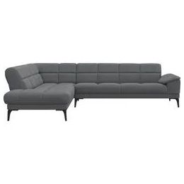 Ecksofa FLEXLUX "Viale L-Form, mit attraktiver und aktueller Rückensteppung" Sofas Gr. B/H/T: 284cm x 218cm x 74cm, Lederoptik, Schenkel links, grau (elephant grau) Ecksofa Sitzaufbau mit hochwertigem Kaltschaum für mehr Sitzkomfort