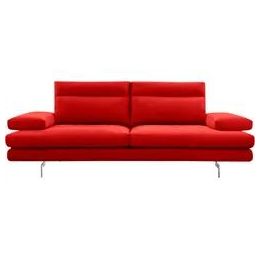 3-Sitzer Calia italia "Toby Wing, Designsofa mit hohem Sitzkomfort, bequem und elegant" Sofas Gr. B/H/T: 208cm x 90cm x 113cm, Microfaser MARIO, mit Sitztiefenverstellung-mit Armlehnenverstellung, rot (rosso mario) inklusive Sitztiefenverstellung, Füße in Chrom glänzend