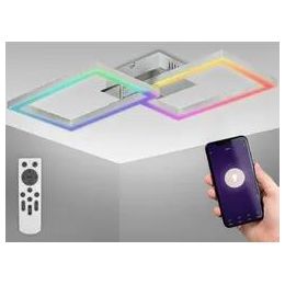 B.K.LICHT LED Deckenleuchte "BK_FR1319 WiFi RGB LED-Deckenlampe, App und Fernbedienung, Dimmbar", grau (chromfarben), B:38,00cm H:9,10cm L:50,00cm, Lampen, Warmweiß, Neutralweiß, Kaltweiß, Farbwechsel, iOS & Android, Smart