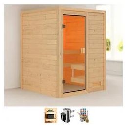 Welltime Sauna "Sandy" Saunen 3,6-kW-Plug & Play Ofen mit int. Steuerung Gr. Saunaofen, integrierte Steuerung, 3,6 kW, beige (naturbelassen)