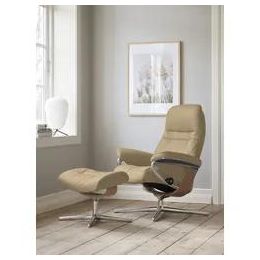 Relaxsessel stressless "Sunrise" Sessel Gr. Leder PALOMA, Cross Base Eiche, Relaxfunktion-Drehfunktion-PlusTMSystem-Gleitsystem-BalanceAdaptTM, B/H/T: 79cm x 103cm x 73cm, beige (sand paloma) mit Hocker, Cross Base, Größe S, M & L, Holzakzent Eiche