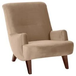 Sessel Max Winzer "Borano, Retro und modern, geschwungene Formensprache, Loungesessel" Gr. Samtvelours, B/H/T: 70cm x 75cm x 96cm, beige (sand) bequem und elegant in tollen Farben, Relaxsessel, Solitärsessel