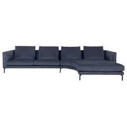 Ecksofa furninova "Megasofa und Polstertraum, Designmöbel mit erstklassigem Sitzkomfort" Sofas Gr. B/H/T: 371 cm x 80 cm x 177 cm, Velours, Recamiere rechts, ohne Bettfunktion, blau (ocean) mit abgerundetem Longchair, im skandinavischen Design