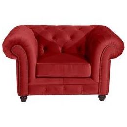 Chesterfield-Sessel Max Winzer "Old England, Loungesessel, modern, Retro und elegant, bequemer Sessel" Sessel Gr. Samtvelours 20442, B/H/T: 131cm x 76cm x 96cm, rot (ziegel) mit edler Knopfheftung