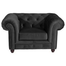 Chesterfield-Sessel Max Winzer "Old England, Loungesessel, modern, Retro und elegant, bequemer Sessel" Sessel Gr. Samtvelours 20442, B/H/T: 131cm x 76cm x 96cm, schwarz mit edler Knopfheftung