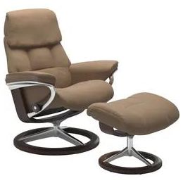 Relaxsessel stressless "Ruby", braun (latte batick), B:78cm H:100cm T:76cm, Leder PALOMA: durchgefärbtes Semianilin-Möbelleder, Leder BATICK: durchgefärbtes und genarbtes Möbelleder, Sessel, mit Signature Base, Größe M, Gestell Eiche, Wenge, Braun & Schwarz