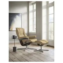 Relaxsessel stressless "Mayfair" Sessel Gr. Leder PALOMA, Cross Base Braun, Relaxfunktion-Drehfunktion-PlusTMSystem-Gleitsystem-BalanceAdaptTM, B/H/T: 79cm x 102cm x 73cm, beige (sand paloma) mit Cross Base, Größe S, M & L, Holzakzent Braun