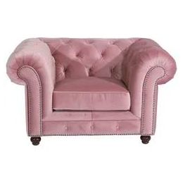 Chesterfield-Sessel Max Winzer "Old England, Loungesessel, modern, Retro und elegant, bequemer Sessel" Sessel Gr. Samtvelours 20442, B/H/T: 131cm x 76cm x 96cm, rosa (rosé) mit edler Knopfheftung