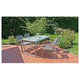 Garten-Essgruppe Garden Pleasure "AVA" Sitzmöbel-Sets Gr. B/H/T: 260cm x 84cm x 160cm, grau (grau/silber/braun + grau) mit hochwertigen Holzapplikationen