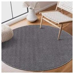 Teppich Carpet City "Friseé-Teppich FANCY805" Teppiche Gr. Ø 160cm, 12mm, grau Kurzflor, Einfarbig, 3D-Optik, Zickzack Look