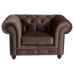 Chesterfield-Sessel Max Winzer "Old England, Loungesessel, modern, Retro und elegant, bequemer Sessel" Sessel Gr. Samtvelours 20442, B/H/T: 131cm x 76cm x 96cm, braun mit edler Knopfheftung