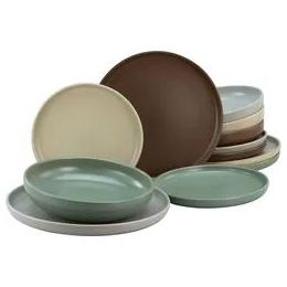 Tafelservice Creatable "Geschirr-Set Uno Natural" Geschirr-Sets Gr. 12 tlg., bunt (hellgrün, terrakotta, hellgrau, sand) Service, handwerkliche Optik, 12 Teile, für 4 Personen