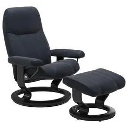 Relaxsessel stressless "Consul" Sessel Gr. Leder PALOMA, Classic Base Schwarz, PlusTMSystem-Gleitsystem-Relaxfunktion-Drehfunktion-Kopfstützenverstellung-Rückteilverstellung, B/H/T: 85cm x 100cm x 77cm, blau (shadow blue paloma) mit Hocker, Classic Base, Größe L, Gestell Schwarz