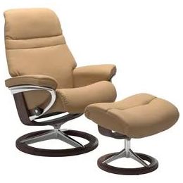 Relaxsessel stressless "Sunrise" Sessel Gr. Leder PALOMA, Relaxfunktion-Drehfunktion-PlusTMSystem-Gleitsystem-BalanceAdaptTM, B/H/T: 83cm x 105cm x 74cm, beige (sand paloma) mit Signature Base, Größe M, Gestell Wenge