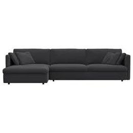 Ecksofa FLEXLUX "Lovane" Sofas Gr. B/H/T: 323cm x 84cm x 183cm, Lederoptik, Chaiselongue links, schwarz (gorilla black) Weich & anschmiegsam, große Sitztiefe auf Kaltschaum, Dekokissen inkl.