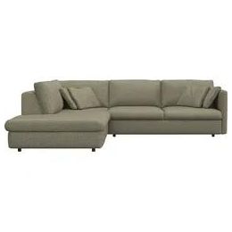 Ecksofa FLEXLUX "Lovane" Sofas Gr. B/H/T: 295cm x 84cm x 272cm, Bouclé, lange Ottomane links, grün (fall grün) Weich & anschmiegsam, große Sitztiefe auf Kaltschaum, Dekokissen inkl.