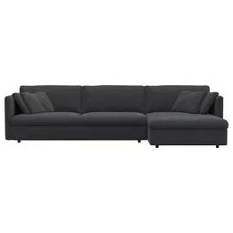 Ecksofa FLEXLUX "Lovane" Sofas Gr. B/H/T: 323cm x 84cm x 183cm, Lederoptik, Chaiselongue rechts, grau (shark grey) Weich & anschmiegsam, große Sitztiefe auf Kaltschaum, Dekokissen inkl.