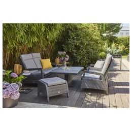 Gartenlounge-Set siena GARDEN "Solea" Sitzmöbel-Sets Gr. B/H/T: 85cm x 100cm x 140cm, blau (matt anthrazit, night blue) bestehend aus 2 Sesseln, 1 Bank, Tisch und 4 Auflagen