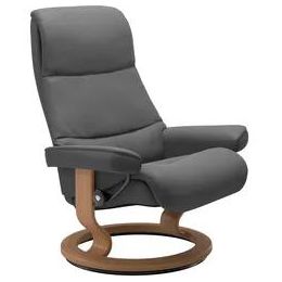 Relaxsessel stressless "View" Sessel Gr. Leder BATICK, Cross Base Eiche, Relaxfunktion-Drehfunktion-PlusTMSystem-Gleitsystem, B/H/T: 91cm x 109cm x 83cm, grau (grau batick) mit Classic Base, Größe L,Gestell Eiche