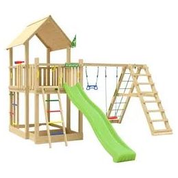 Spielturm Jungle Gym "Majesty" Spieltürme grün (hellgrün) Kinder Spielanlage mit Schaukel, Kletterbock und Rutsche Wasseranschluss