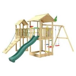 Spielturm Jungle Gym "Nova" Spieltürme grün (dunkelgrün) Kinder Spielanlage mit 2 Türmen, Schaukel und Rutsche Wasseranschluss