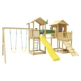 Spielturm Jungle Gym "Stronghold" Spieltürme gelb Kinder Spielanlage mit 2 Türmen, Schaukel und Rutsche Wasseranschluss