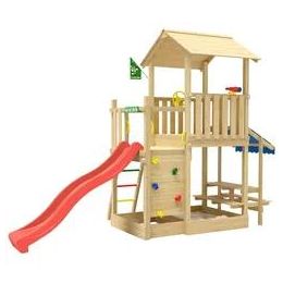 Spielturm Jungle Gym "Keep" Spieltürme rot Kinder Spielanlage mit Mini Market und Rutsche Wasseranschluss